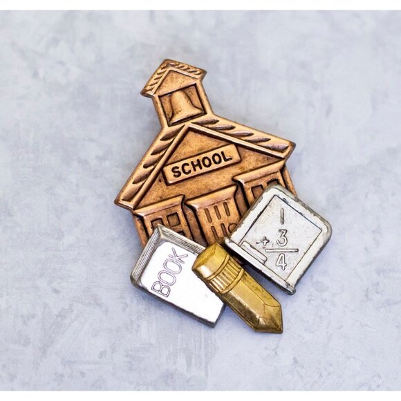 Jewelry | Vintage School Book Pencil Paper Copper Gold Silver Tone ...